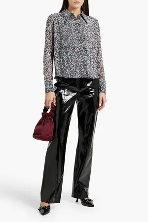 GANNI Pleated Printed Chiffon Shirt