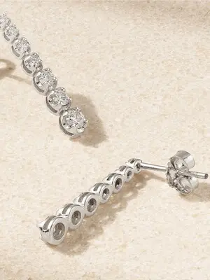JENNIFER MEYER Mini Graduated 18-karat White Gold Diamond Earrings - Silver