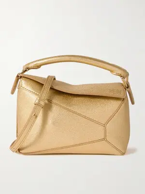 Loewe Puzzle Edge Mini Metallic Textured-leather Shoulder Bag - Gold