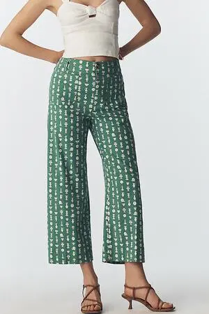 Maeve The Colette Printed Linen Blend Crop Wide-leg Pants - Green Pattern