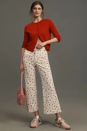 Maeve The Colette Printed Linen Blend Crop Wide-Leg Pants Neutral Pattern