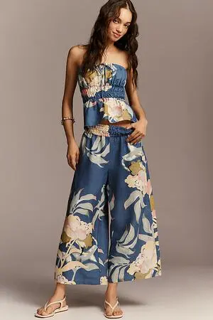 THE SOMERSET COLLECTION BY ANTHROPOLOGIE Somerset 100% Linen Pull-on Pants - Blue Pattern