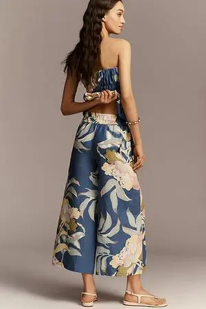 THE SOMERSET COLLECTION BY ANTHROPOLOGIE Somerset 100% Linen Pull-on Pants - Blue Pattern
