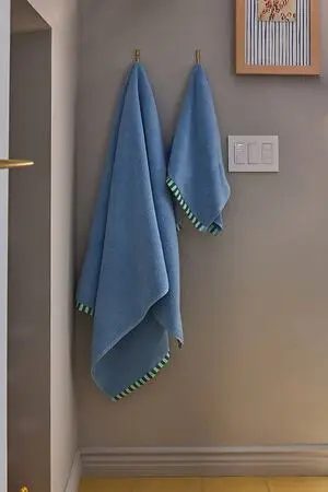 Anthropologie Sloane Stripe Trim Soft Cotton Towel Collection Blue