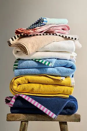 Anthropologie Sloane Stripe Trim Soft Cotton Towel Collection - White