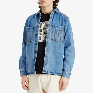 Paul Smith Stripe Embroidered Denim Shirt Jacket - Blue