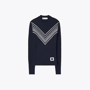 Tory Burch Chevron Viscose Sweater - Tory Navy