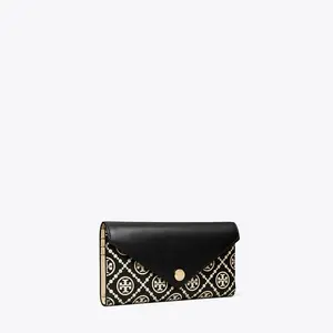 Tory Burch T Monogram Contrast Embossed Envelope Wallet - Black/new Cream