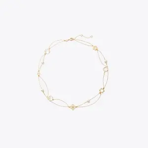Tory Burch Forget Me Not Layered Necklace - Tory Gold/mother Of Pearl