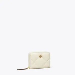 Tory Burch Small Kira Diamond Quilt Zip-around Wallet - Warm White