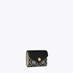 Tory Burch T Monogram Contrast Embossed Small Envelope Wallet - Black/new Cream