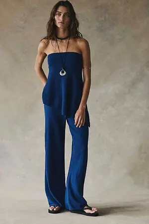 Free People Krista Cotton-linen Sweater Set - Poseidon