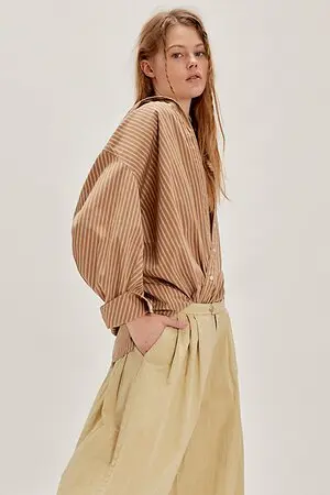 Free People Sabine Striped Articulated Shirt - Sloane Stripe Latte Combo