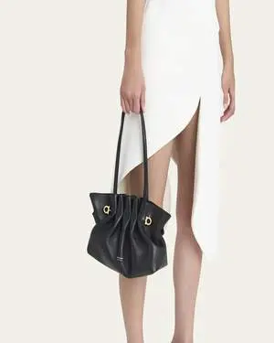FERRAGAMO Small Gancio Piercing Shoulder Bag - Nero