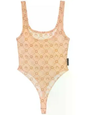 MARINE SERRE Flocked Mesh Bodysuit - Neutrals