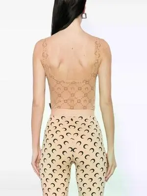 MARINE SERRE Flocked Mesh Bodysuit - Neutrals