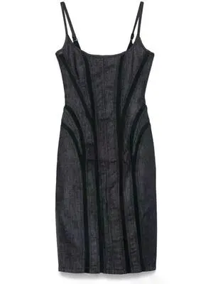 MUGLER Mesh-panel Denim Midi Dress