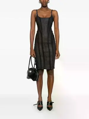 MUGLER Mesh-panel Denim Midi Dress