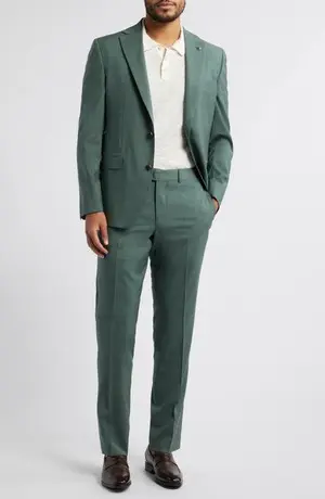 JACK VICTOR Esprit Solid Green Wool Twill Suit - Olive