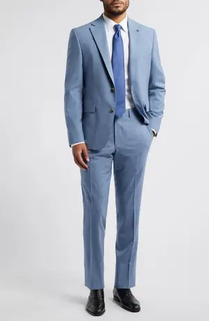 JACK VICTOR Esprit Blue Mixy Check Stretch Wool Suit - Light Blue