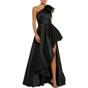Mac Duggal Asymmetrical One-shoulder Gown With Ruffle Detail - Black