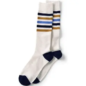 LANDS' END Patterned Crew Socks - Ivory/aged Gold Rugby Stripe