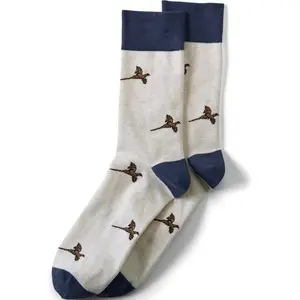 LANDS' END Patterned Crew Socks - Pheasants/ivory