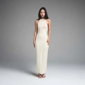 Skims Cloud Halter Long Dress - Ecru | Editorialist