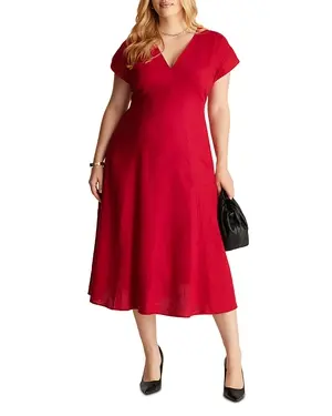 ESTELLE Aubrey V-neck Midi Dress - Red