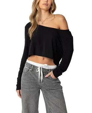 EDIKTED Cropped Off-the-shoulder Top - Black
