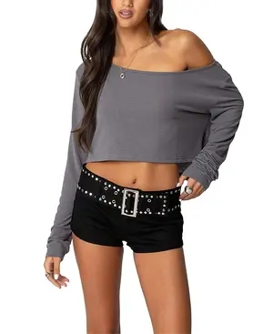 EDIKTED Cropped Off-the-shoulder Top - Gray