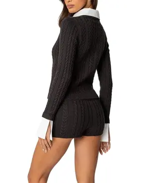 EDIKTED Avey Detachable Cuff & Collar Cardigan - Dark Gray