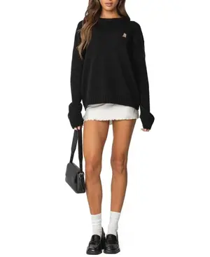 EDIKTED Puppy Love Embroidered Sweater - Black