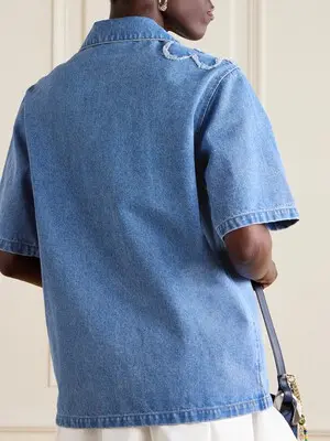 Marni Embroidered Frayed Denim Shirt