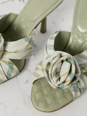 Burberry Checked Stretch-linen Mules - Neutrals