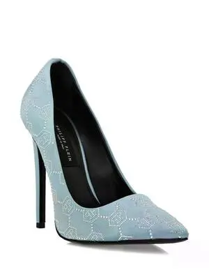 Philipp Plein Monogram Embellished Satin Pumps - Blue