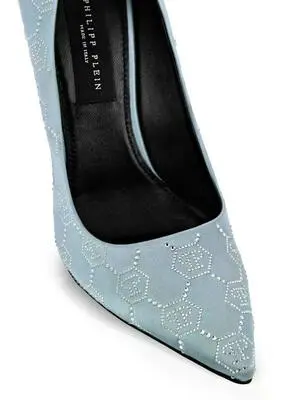 Philipp Plein Monogram Embellished Satin Pumps - Blue