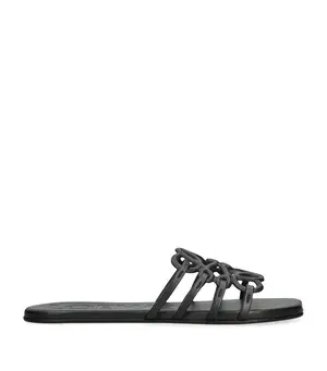 Loewe Leather Anagram Petal Slides - Black