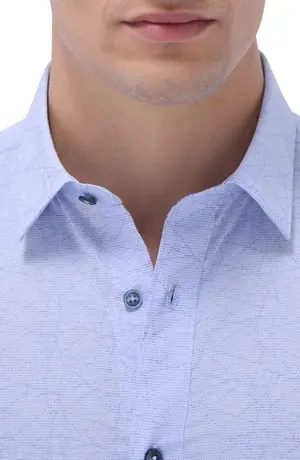 Bugatchi Julian Geometric Jacquard Stretch Cotton Button-up Shirt - Sky