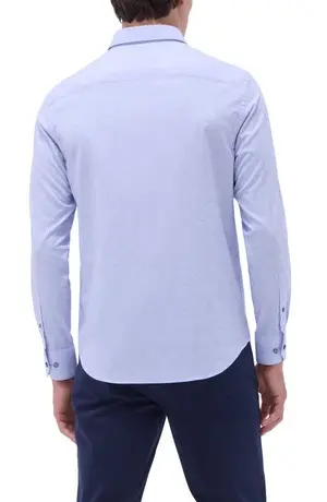 Bugatchi Julian Geometric Jacquard Stretch Cotton Button-up Shirt - Sky