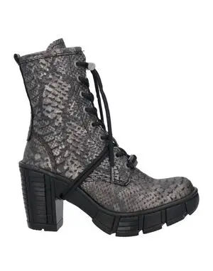 NEW ROCK Vegetable-tanned Leather Snakeskin-print Lace-up Ankle Boots - Grey