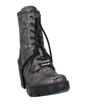 NEW ROCK Vegetable-tanned Leather Snakeskin-print Lace-up Ankle Boots - Grey