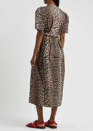 GANNI Print Belted Cotton Midi Dress - Leopard