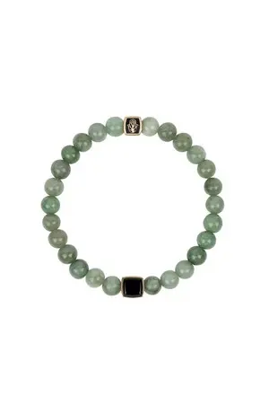 KARMA AND LUCK Jade Onyx Hamsa Charm Beaded Bracelet - Black/gold
