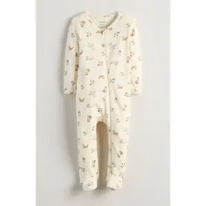 Nordstrom Print Cotton Footie Romper - Ivory-brown Dog Party