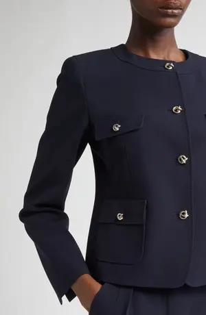 Max Mara Yana Knot Button Cady Crop Jacket - Navy