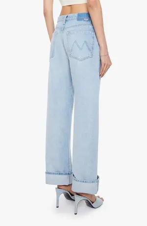 MOTHER The Dodger Button Hover Cuff Wide Leg Jeans - I Could Care Less