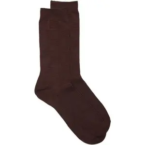 Nordstrom Textured Check Viscose Blend Socks - Brown Coffee