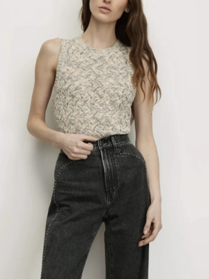 Veronica Beard Jerrel Cropped Knit Tank Top - Dove Multi