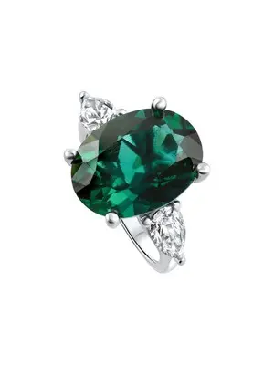 BLISS DIAMOND 14k Gold Lab Grown Emerald And Pear Diamond Ring - 14k White Gold